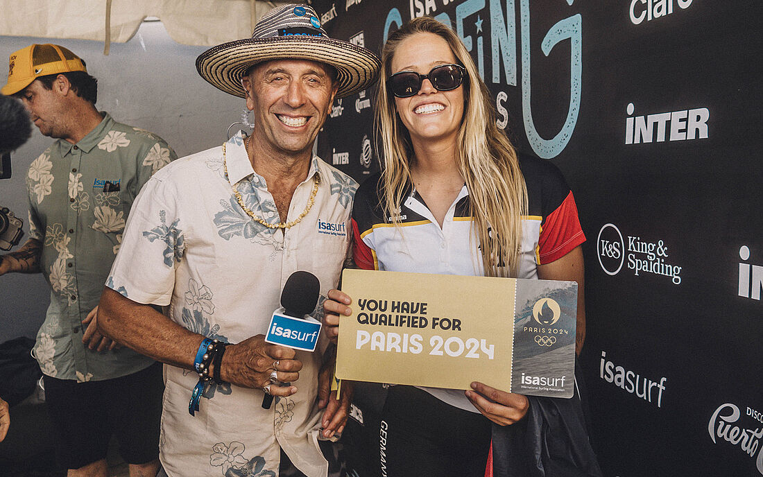 Deutsche Surfer bei Olympia 2024: Camilla Kemp & Tim Elter.